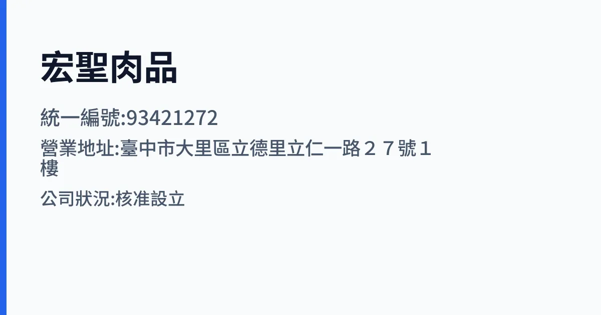 宏聖肉品 - 統編 93421272（臺中市） 公司登記資料與營業項目詳細圖表