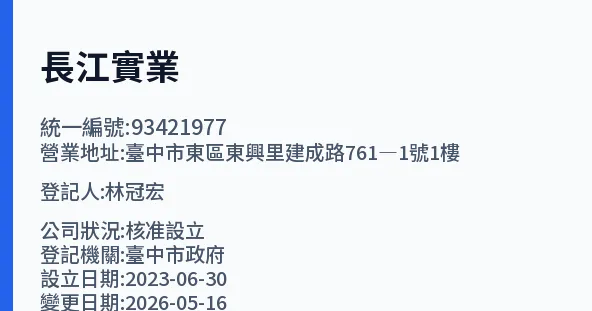 長江實業的照片-統編 93421977(臺中市) 公司登記資料與營業項目詳細圖表