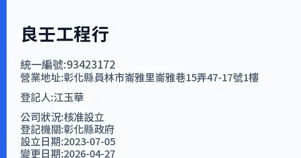 良壬工程行的照片-統編 93423172(彰化縣) 公司登記資料與營業項目詳細圖表