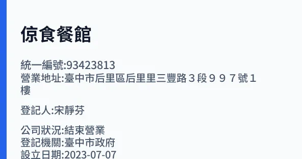 倞食餐館的照片-統編 93423813(臺中市) 公司登記資料與營業項目詳細圖表