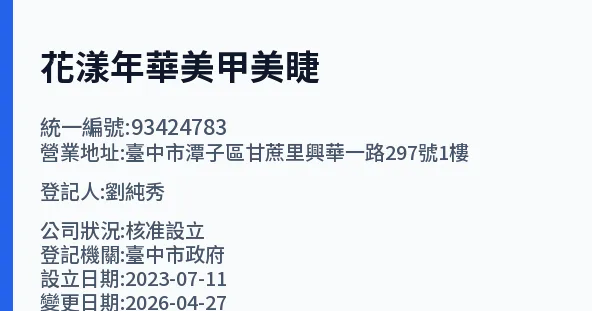 花漾年華美甲美睫的照片-統編 93424783(臺中市) 公司登記資料與營業項目詳細圖表