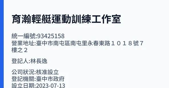 育瀚輕艇運動訓練工作室的照片-統編 93425158(臺中市) 公司登記資料與營業項目詳細圖表