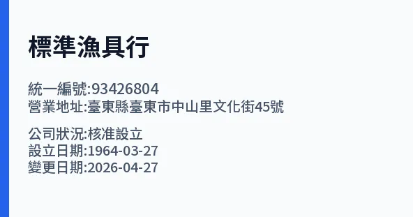 標準漁具行的照片-統編 93426804(臺東縣) 公司登記資料與營業項目詳細圖表