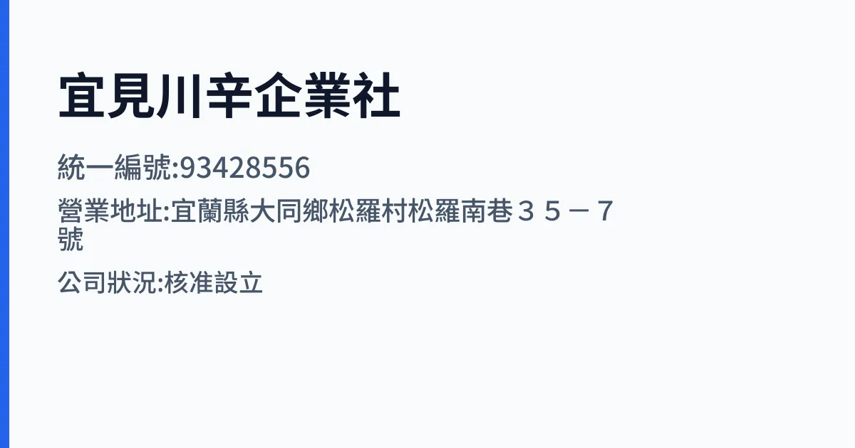 宜見川辛企業社 - 統編 93428556(臺中市) 公司登記資料與營業項目詳細圖表