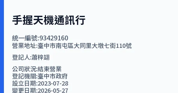 手握天機通訊行的照片-統編 93429160(臺中市) 公司登記資料與營業項目詳細圖表