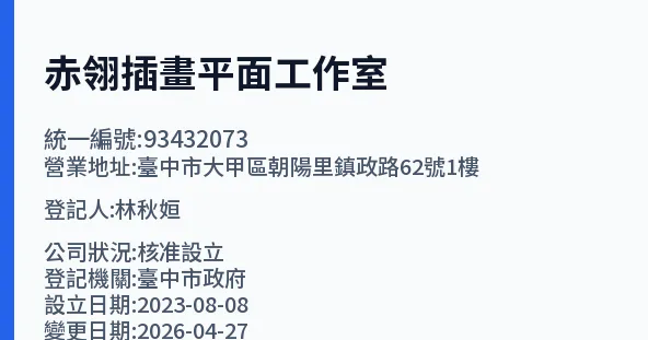 赤翎插畫平面工作室的照片-統編 93432073(臺中市) 公司登記資料與營業項目詳細圖表