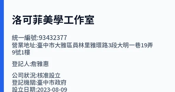 洛可菲美學工作室的照片-統編 93432377(臺中市) 公司登記資料與營業項目詳細圖表