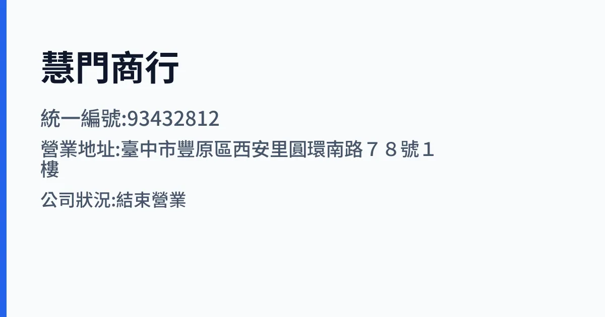 慧門商行 - 統編 93432812(臺中市) 公司登記資料與營業項目詳細圖表