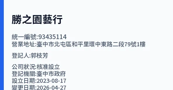 勝之園藝行的照片-統編 93435114(臺中市) 公司登記資料與營業項目詳細圖表