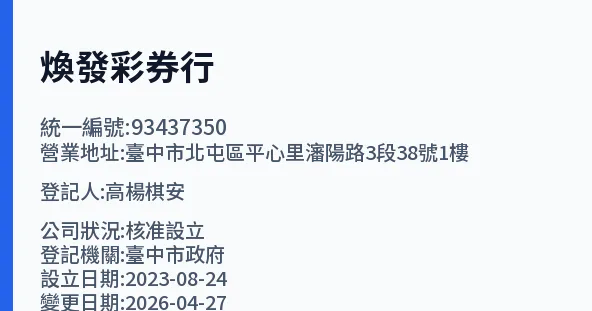煥發彩券行的照片-統編 93437350(臺中市) 公司登記資料與營業項目詳細圖表