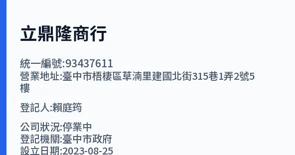 立鼎隆商行的照片-統編 93437611(臺中市) 公司登記資料與營業項目詳細圖表