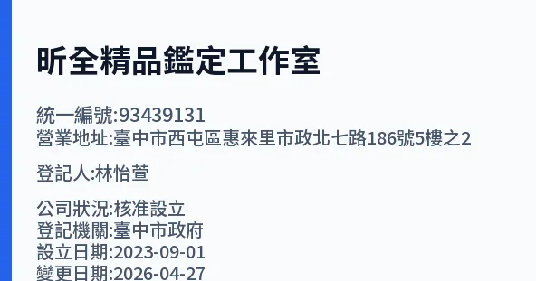 昕全精品鑑定工作室的照片-統編 93439131(臺中市) 公司登記資料與營業項目詳細圖表