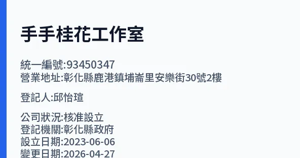 手手桂花工作室的照片-統編 93450347(彰化縣) 公司登記資料與營業項目詳細圖表