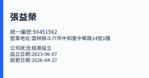 張益榮的照片-統編 93451562(雲林縣) 公司登記資料與營業項目詳細圖表