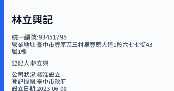 林立興記的照片-統編 93451795(臺中市) 公司登記資料與營業項目詳細圖表