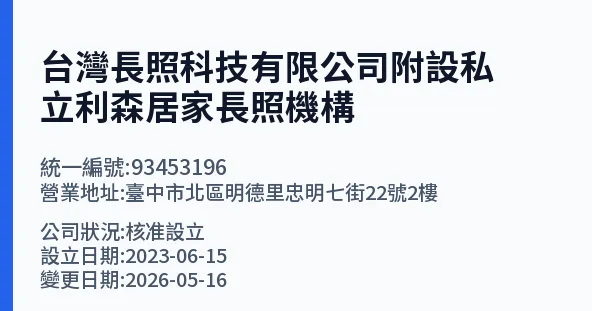 台灣長照科技有限公司附設私立利森居家長照機構的照片-統編 93453196(臺中市) 公司登記資料與營業項目詳細圖表