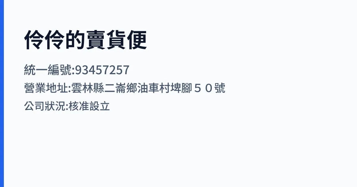 伶伶的賣貨便 - 統編 93457257(雲林縣) 公司登記資料與營業項目詳細圖表