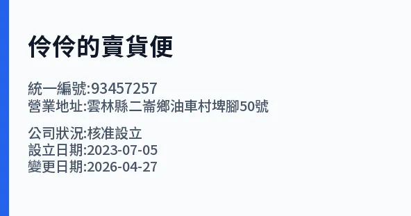 伶伶的賣貨便的照片-統編 93457257(雲林縣) 公司登記資料與營業項目詳細圖表