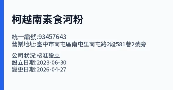 柯越南素食河粉的照片-統編 93457643(臺中市) 公司登記資料與營業項目詳細圖表