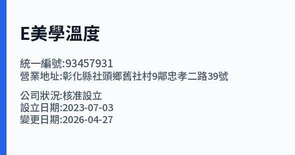 E美學溫度的照片-統編 93457931(彰化縣) 公司登記資料與營業項目詳細圖表