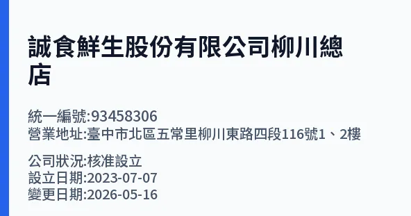 誠食鮮生股份有限公司柳川總店的照片-統編 93458306(臺中市) 公司登記資料與營業項目詳細圖表