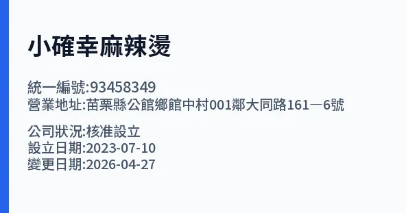 小確幸麻辣燙的照片-統編 93458349(苗栗縣) 公司登記資料與營業項目詳細圖表