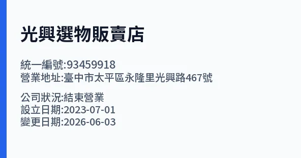光興選物販賣店的照片-統編 93459918(臺中市) 公司登記資料與營業項目詳細圖表