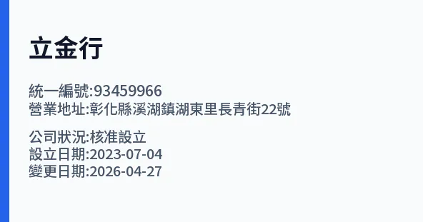 立金行的照片-統編 93459966(彰化縣) 公司登記資料與營業項目詳細圖表