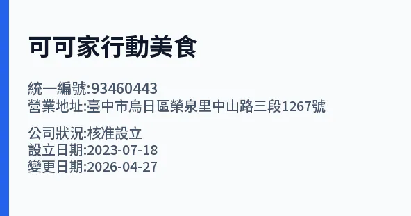 可可家行動美食的照片-統編 93460443(臺中市) 公司登記資料與營業項目詳細圖表
