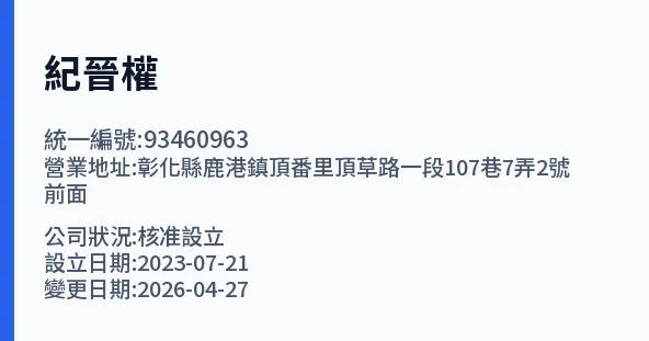 紀晉權的照片-統編 93460963(彰化縣) 公司登記資料與營業項目詳細圖表
