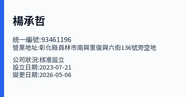 楊承哲的照片-統編 93461196(彰化縣) 公司登記資料與營業項目詳細圖表