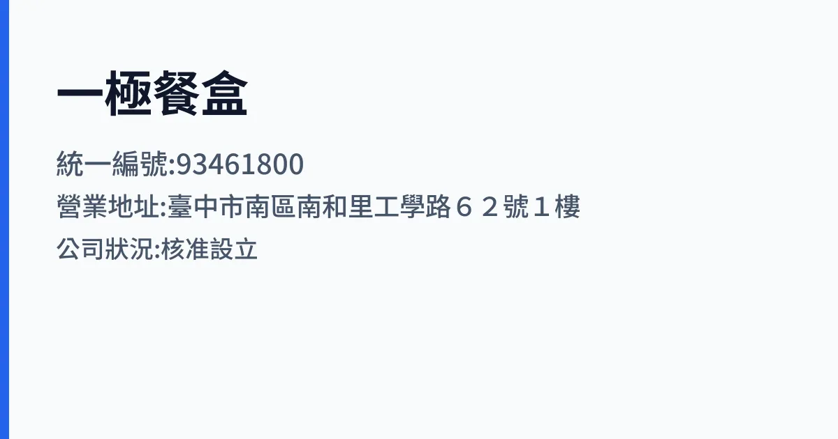 一極餐盒 - 統編 93461800(臺中市) 公司登記資料與營業項目詳細圖表