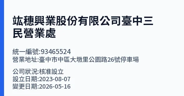 竑穗興業股份有限公司臺中三民營業處的照片-統編 93465524(臺中市) 公司登記資料與營業項目詳細圖表