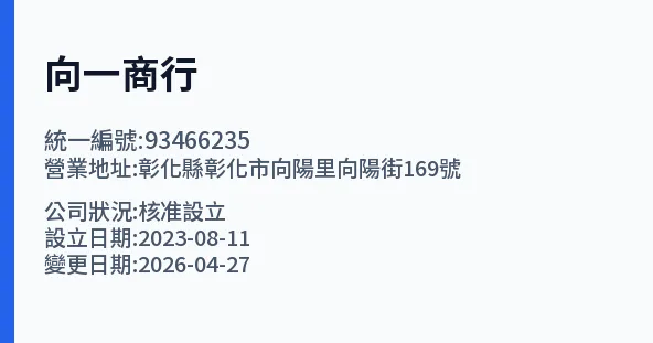 向一商行的照片-統編 93466235(彰化縣) 公司登記資料與營業項目詳細圖表