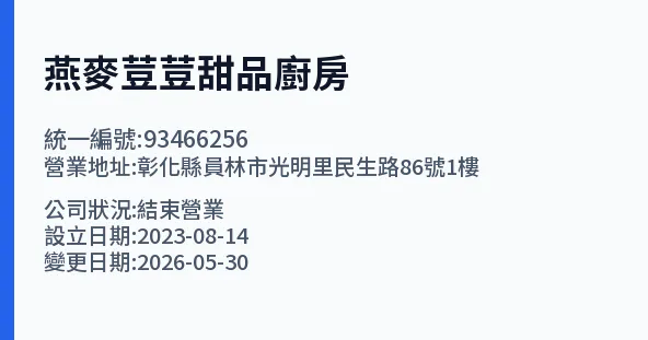 燕麥荳荳甜品廚房的照片-統編 93466256(彰化縣) 公司登記資料與營業項目詳細圖表