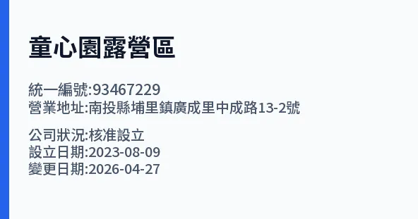 童心園露營區的照片-統編 93467229(南投縣) 公司登記資料與營業項目詳細圖表