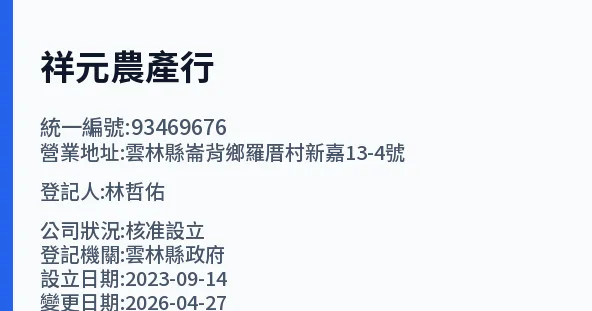 祥元農產行的照片-統編 93469676(雲林縣) 公司登記資料與營業項目詳細圖表