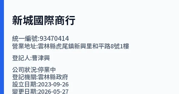 新城國際商行的照片-統編 93470414(雲林縣) 公司登記資料與營業項目詳細圖表