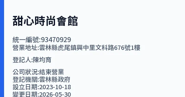 甜心時尚會館的照片-統編 93470929(雲林縣) 公司登記資料與營業項目詳細圖表