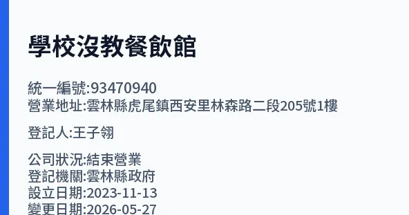 學校沒教餐飲館的照片-統編 93470940(雲林縣) 公司登記資料與營業項目詳細圖表