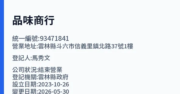 品味商行的照片-統編 93471841(雲林縣) 公司登記資料與營業項目詳細圖表