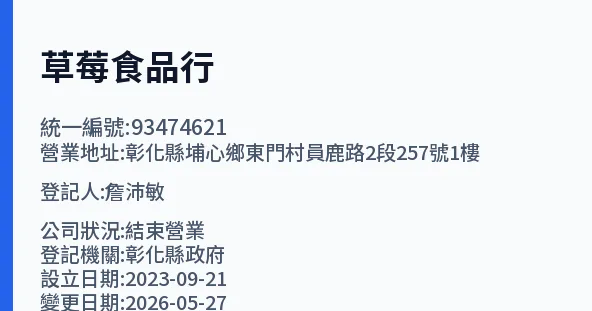 草莓食品行的照片-統編 93474621(彰化縣) 公司登記資料與營業項目詳細圖表