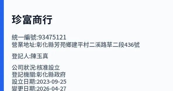 珍富商行的照片-統編 93475121(彰化縣) 公司登記資料與營業項目詳細圖表