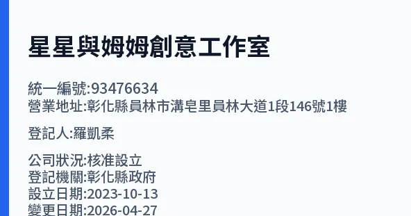 星星與姆姆創意工作室的照片-統編 93476634(彰化縣) 公司登記資料與營業項目詳細圖表