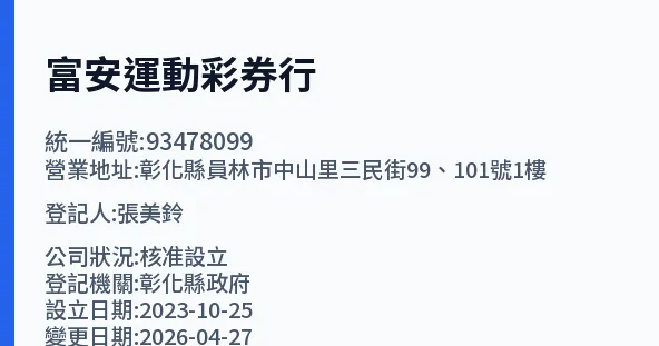 富安運動彩券行的照片-統編 93478099(彰化縣) 公司登記資料與營業項目詳細圖表