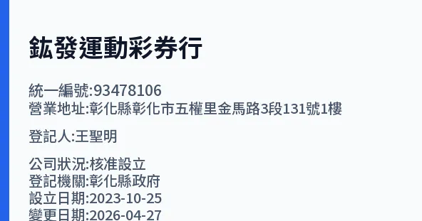 鈜發運動彩券行的照片-統編 93478106(彰化縣) 公司登記資料與營業項目詳細圖表