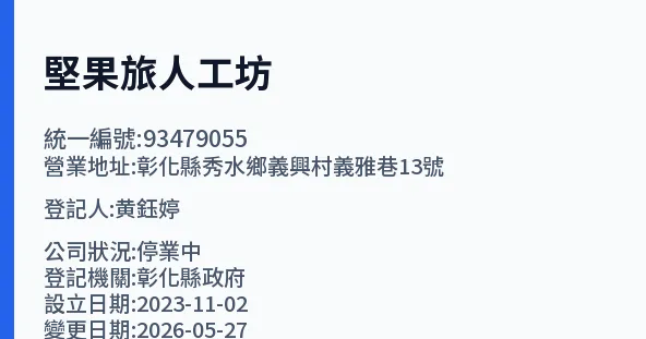 堅果旅人工坊的照片-統編 93479055(彰化縣) 公司登記資料與營業項目詳細圖表