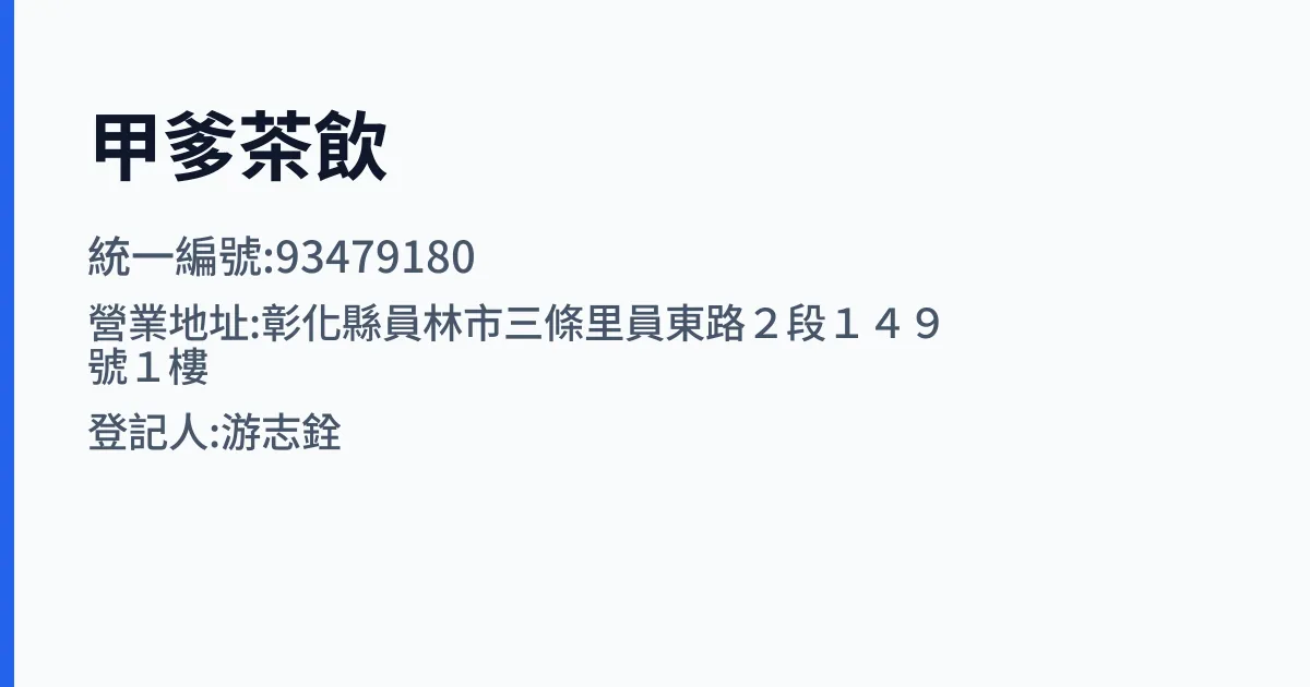 甲爹茶飲 - 統編 93479180(彰化縣) 公司登記資料與營業項目詳細圖表