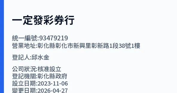 一定發彩券行的照片-統編 93479219(彰化縣) 公司登記資料與營業項目詳細圖表