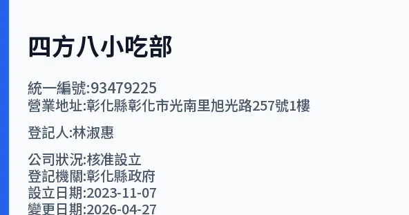 四方八小吃部的照片-統編 93479225(彰化縣) 公司登記資料與營業項目詳細圖表